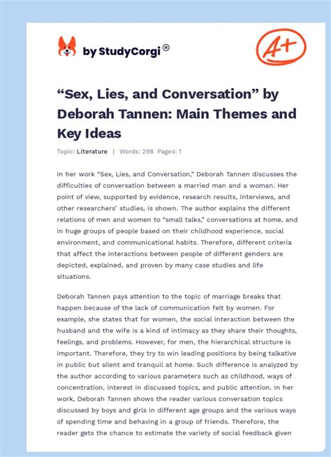 Sex Lies And Conversation By Deborah Tannen Main Themes And Key
