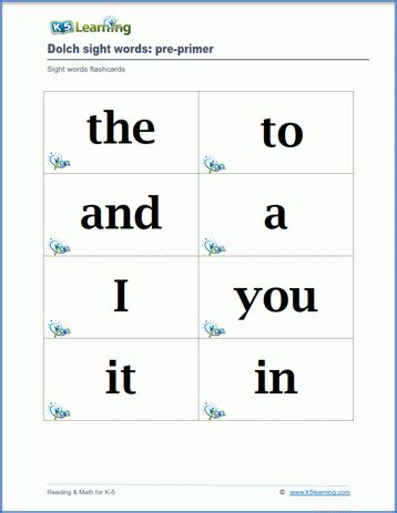 Dolch Sight Words Flashcards K5 Learning