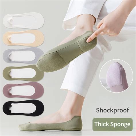 Ecmln Ice Silk Boat Socks Foot Padded Silicone Anti Slip Thick Sponge