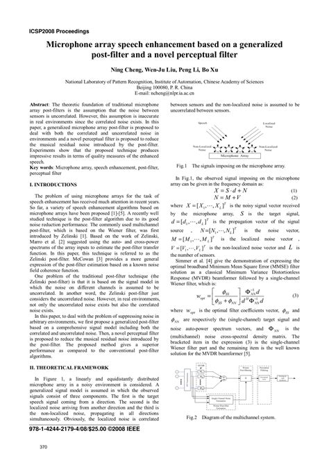 Pdf Microphone Array Speech Enhancement Based On A Generalized Post