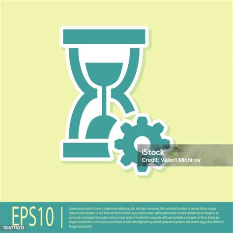 녹색 모래 시계와 기어 아이콘 노란색 배경에 고립 시간 관리 기호입니다 시계 및 기어 아이콘입니다 생산성 기호입니다 벡터