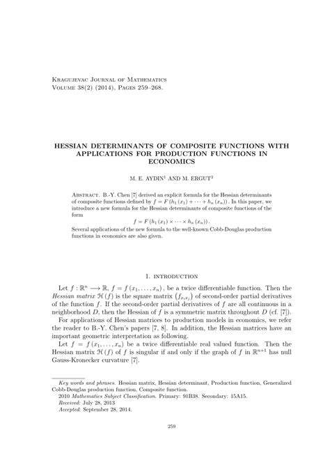 Pdf Hessian Determinants Of Composite Functions With Applications For Production Functions In