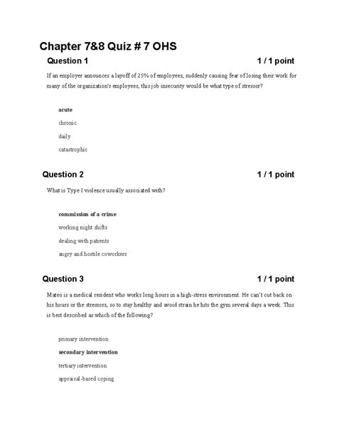 Chapter 7and8 Quiz 7 Ohs Ch 7 And 8 Questions And Answers Chapter 7