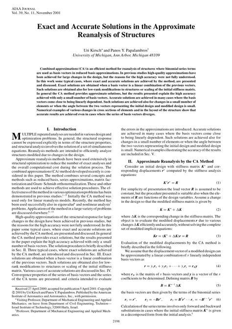 Pdf Exact And Accurate Solutions In The Approximate Reanalysis Of Structures