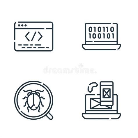 Programming Line Icons Linear Set Stock Vector Illustration Of