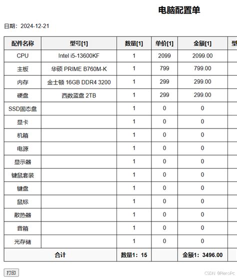 Python Tkinter写的《电脑装配单》和 Html版 可打印 可导出 Excel 文件电脑配置单报价excel Csdn博客