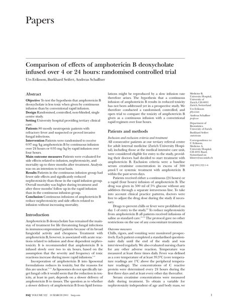 Pdf Comparison Of Effects Of Amphotericin B Deoxycholate Infused Over