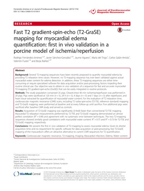 Pdf Fast T2 Gradient Spin Echo T2 Grase Mapping For Myocardial