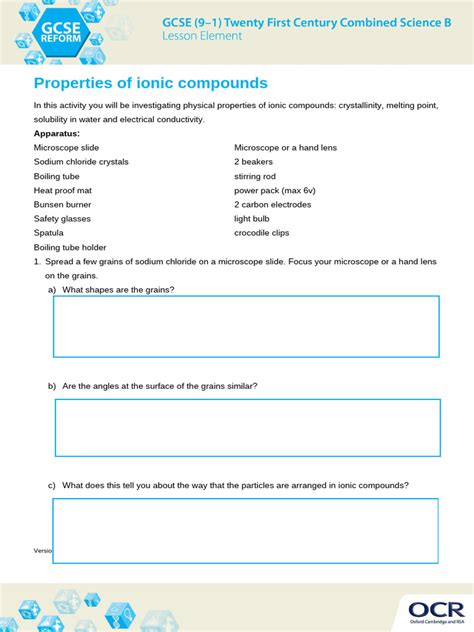 Igcse Chemistry Lesson 3 Giant Ionic Structures Possible Practical