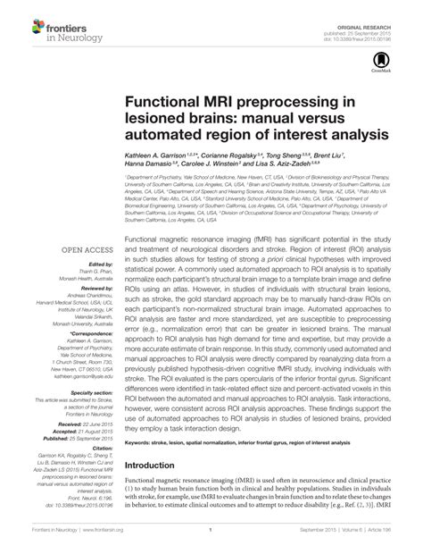 Pdf Spatial Normalization Of Lesioned Brains Impact On Fmri Region