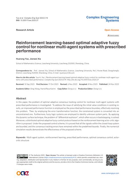 Pdf Reinforcement Learning Based Optimal Adaptive Fuzzy Control For