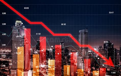 Declining Graphs Of A Stock Market Crash Overlap Modernistic City