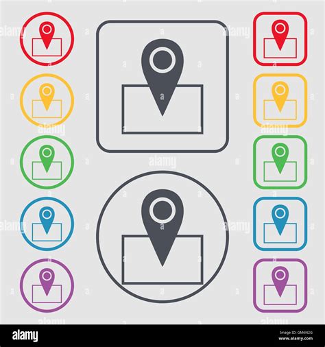 Map Pointer Icon Sign Symbols On The Round And Square Buttons With Frame Vector Stock Vector