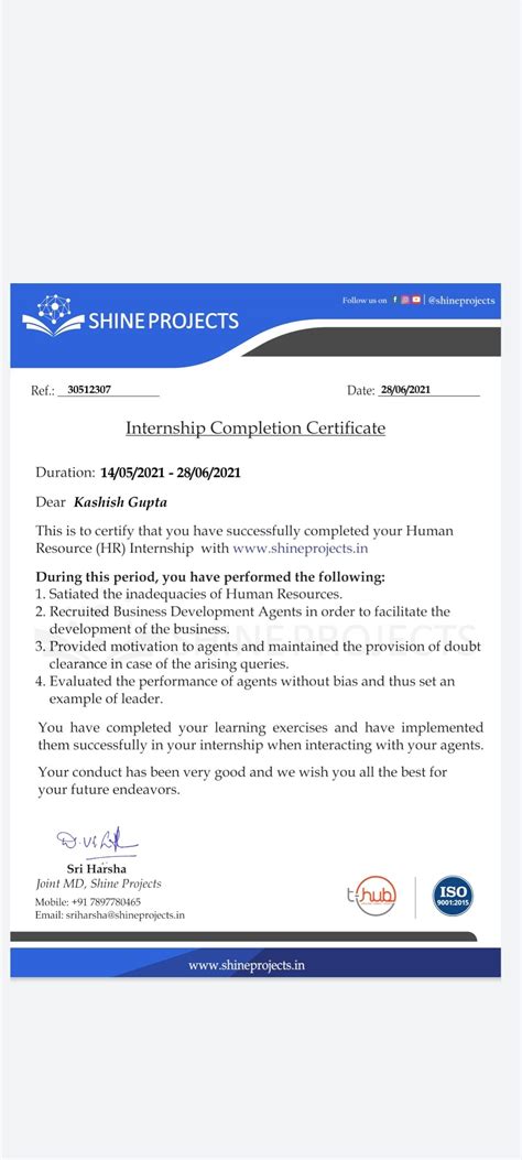 kashish gupta on linkedin completed hr internship shine projects under