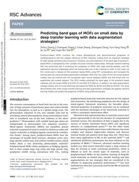 Pdf Predicting Band Gaps Of Mofs On Small Data By Deep Transfer Learning With Data