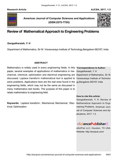 Pdf Review Of Mathematical Approach To Engineering Problems