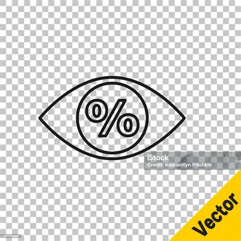 투명 한 배경에 격리 된 퍼센트 아이콘과 블랙 라인 눈 쇼핑 태그 기호입니다 특별 오퍼 사인 할인 쿠폰 기호 벡터 일러스트레이션 가격에 대한 스톡 벡터 아트 및 기타 이미지