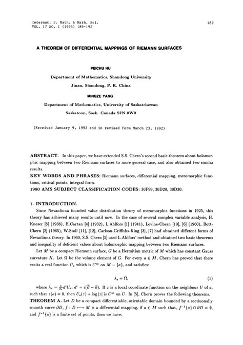 Pdf A Theorem Of Differential Mappings Of Riemann Surfaces