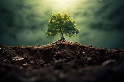 Premium Photo A Tree Emerging From The Ground On Background Of Nature