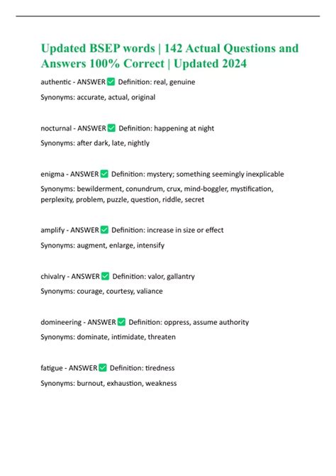 Updated Bsep Words 142 Actual Questions And Answers 100 Correct Updated 2024 Bsep Stuvia Us