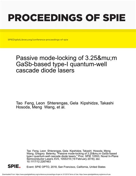 Pdf Passive Mode Locking Of 3 25um Gasb Based Type I Quantum Well Cascade Diode Lasers