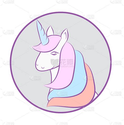 手绘卡通可爱的独角兽图标股票矢量插图设计