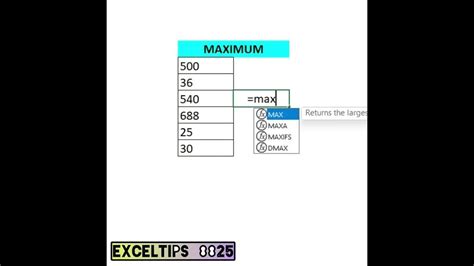To Get The Maximum Value From A Set Of Numbers Use The Max Function Excel Exceltips