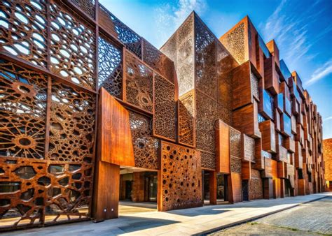 Dynamic Architectural Forms Exploring The Intricate Textures Of Corten Steel Stock Illustration