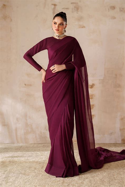 Plain Chiffon Saree En 1221