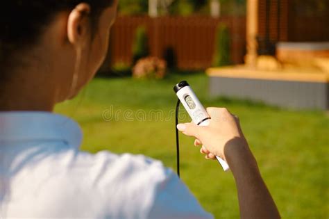 mid adult a woman setting up smart digital rope stock image image of
