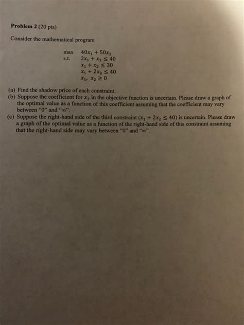 Solved Problem 2 20 Pts Consider The Mathematical Program