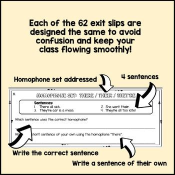 Homophone Exit Slips For 3rd 4th And 5th Grades By Dragons Den TPT
