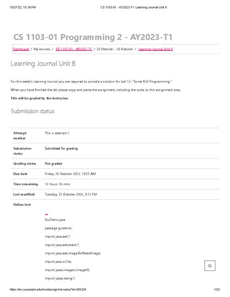 Cs 1103 01 Ay2023 T1 Learning Journal Unit 8 Cs 1103 01 Programming