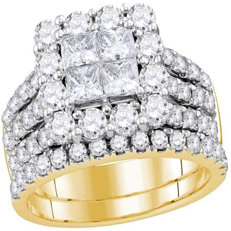 14kt Yellow Gold Womens Princess Diamond Cluster Bridal Wedding