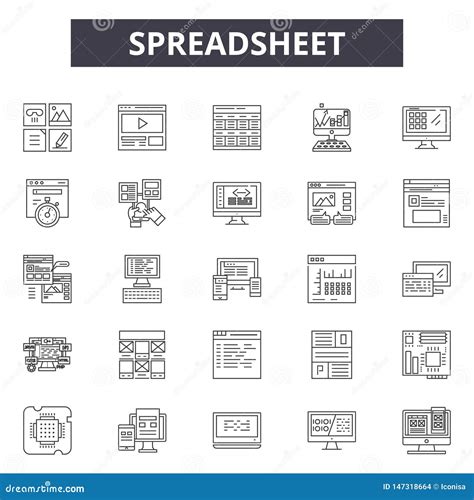 Spreadsheet Line Vector Icons And Signs Data Table Calculation Calc