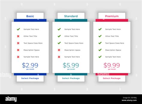 Web Modern Pricing Comparison Table Template Stock Vector Image And Art Alamy
