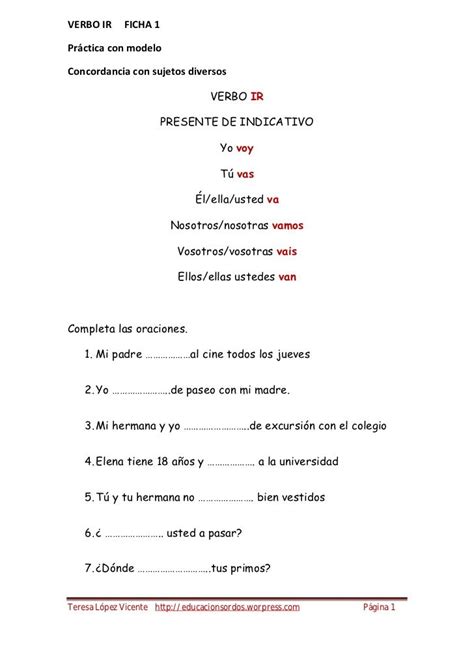 Present Tense Of The Verb Ir Worksheets 1 2 And 3