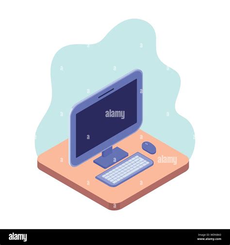Desktop Computer Screen With Keyboard And Mouse Stock Vector Image