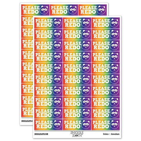 Please Redo Teacher Student School Sticker Set Rainbow Gloss Finish