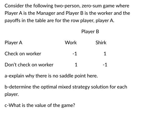 Solved Consider The Following Two Person Zero Sum Game
