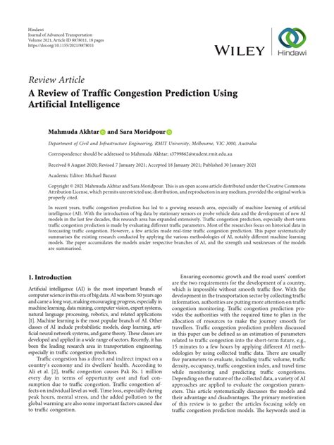 Pdf A Review Of Traffic Congestion Prediction Using Artificial Intelligence