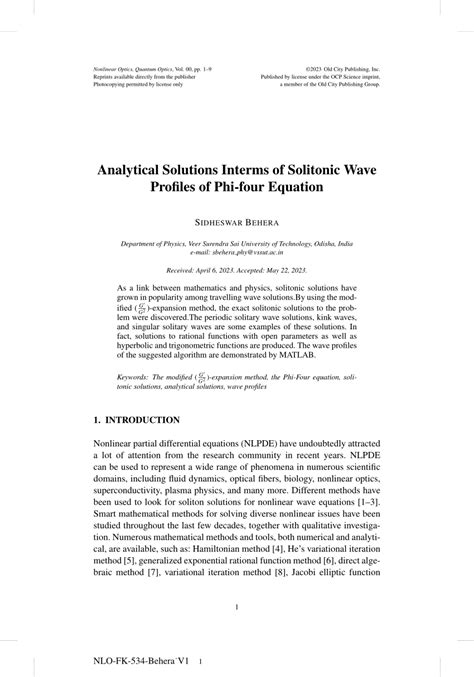 Pdf Analytical Solutions Interms Of Solitonic Wave Profiles Of Phi