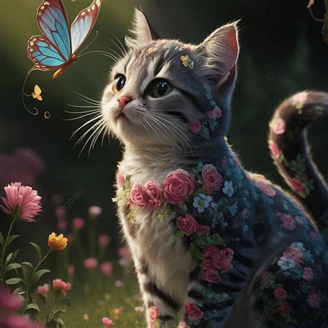 Cute Cat With Flowers Background Cute Cat Flowers Cute Kitten