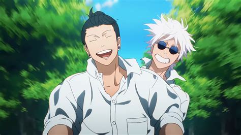 Smiling Closed Eyes Open Mouth Jujutsu Kaisen Satoru Gojo Suguru Geto Anime Anime