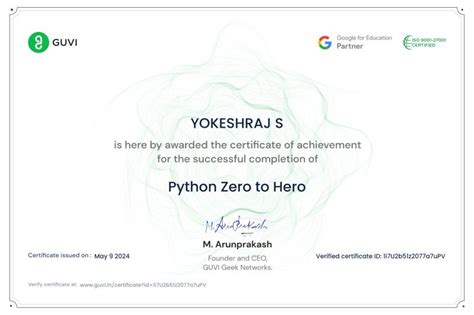 Yokeshraj Sakthivel On Linkedin Python Guvi Certified