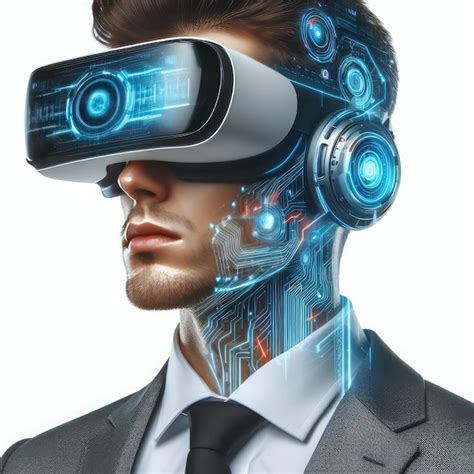 man wearing futuristic high tech virtual reality glasses isolated on