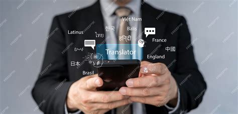 Premium Photo Language Translate App A Person Holds Smartphone