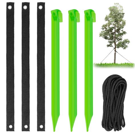 Austok Tree Stake Kit 12inch Garden Tree Staking Kit 3 Tree Stakes 3 Tree Straps 1 X 4m Rope