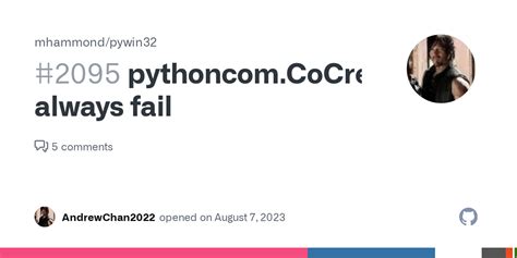 Pythoncomcocreateinstance Always Fail · Issue 2095 · Mhammondpywin32