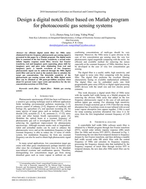 PDF Design A Digital Notch Filter Based On Matlab Program For Photoacoustic Gas Sensing Systems